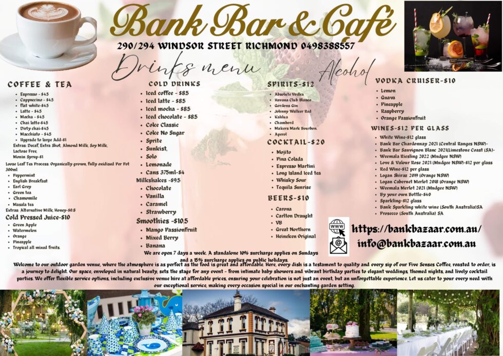 Cafe Menu | The Bank Bazaar