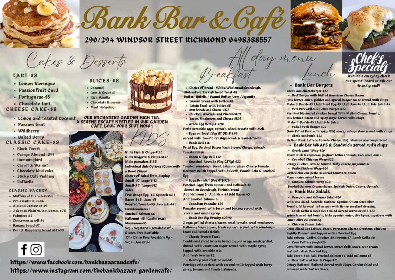 Cafe Menu | The Bank Bazaar
